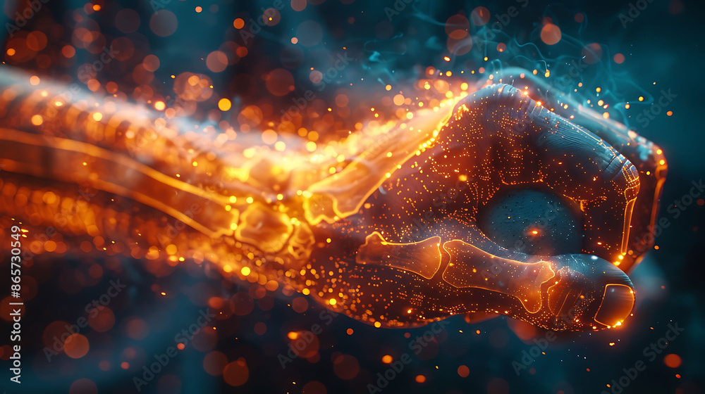 Baseball player using a foam roller on the forearm with a glowing xray ...