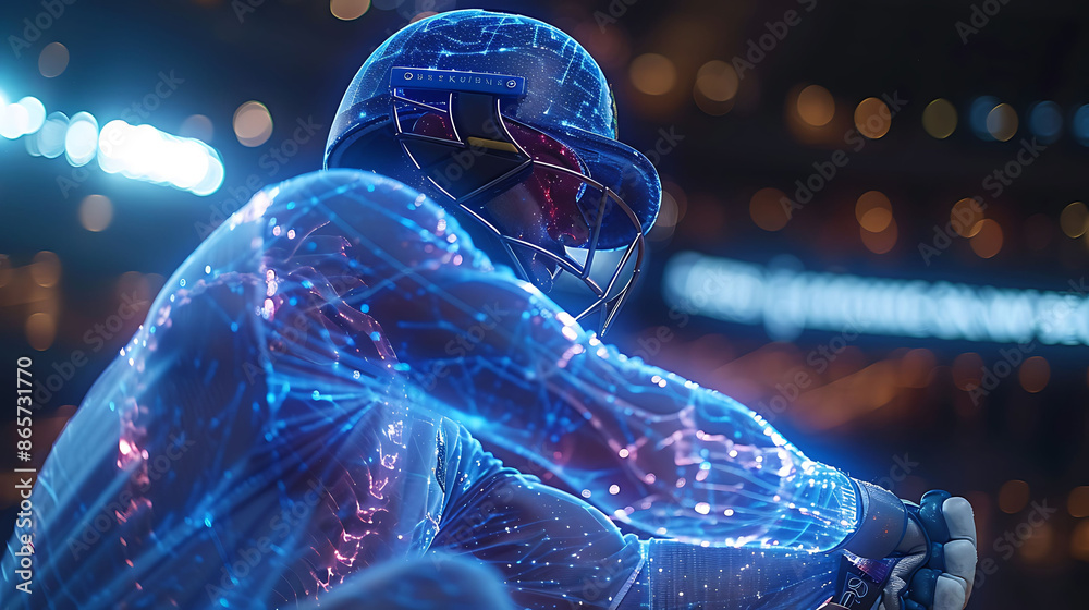 Cricket player doing dynamic shoulder stretches with glowing xray ...