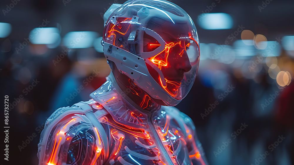 Fencer doing dynamic shoulder stretches with glowing xray shoulders ...