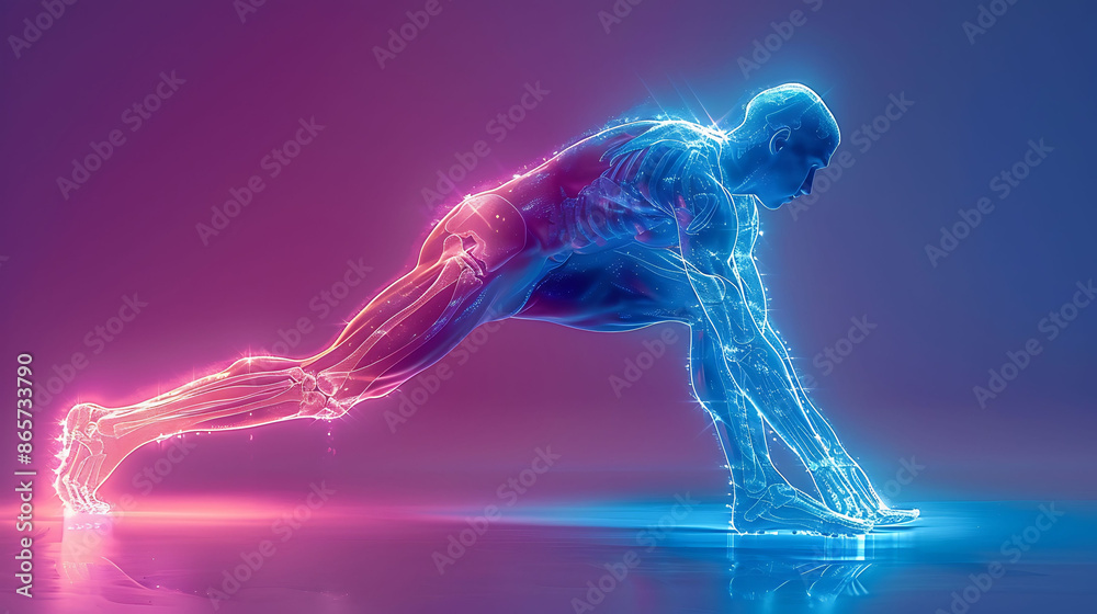 Football player with a glowing xray effect on the hamstring performing ...