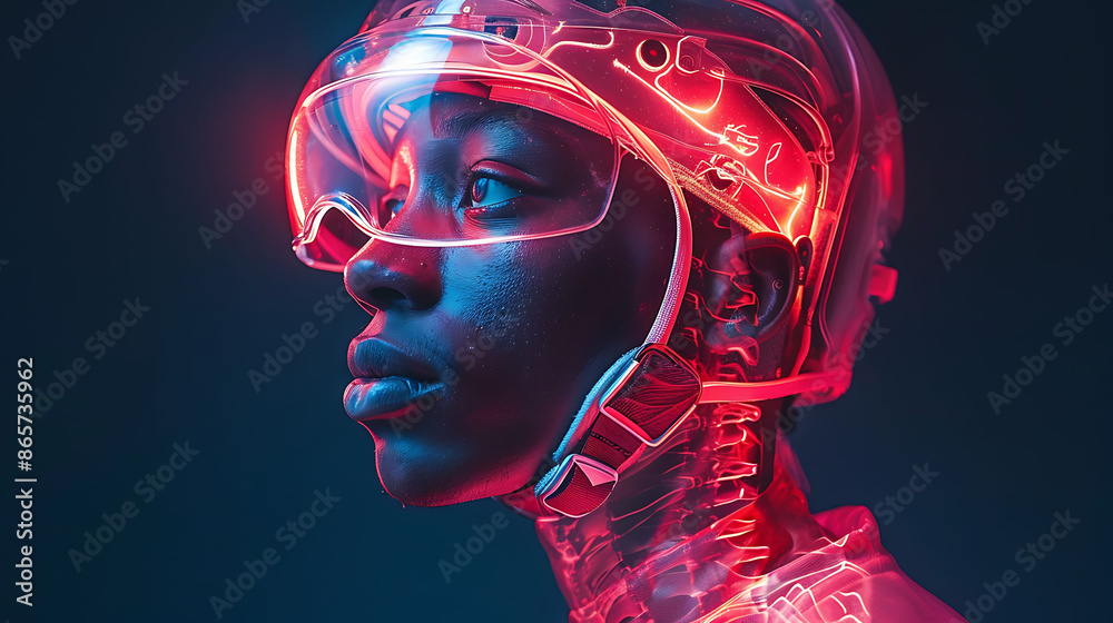 Rugby player wearing proper protective gear with glowing xray effects ...