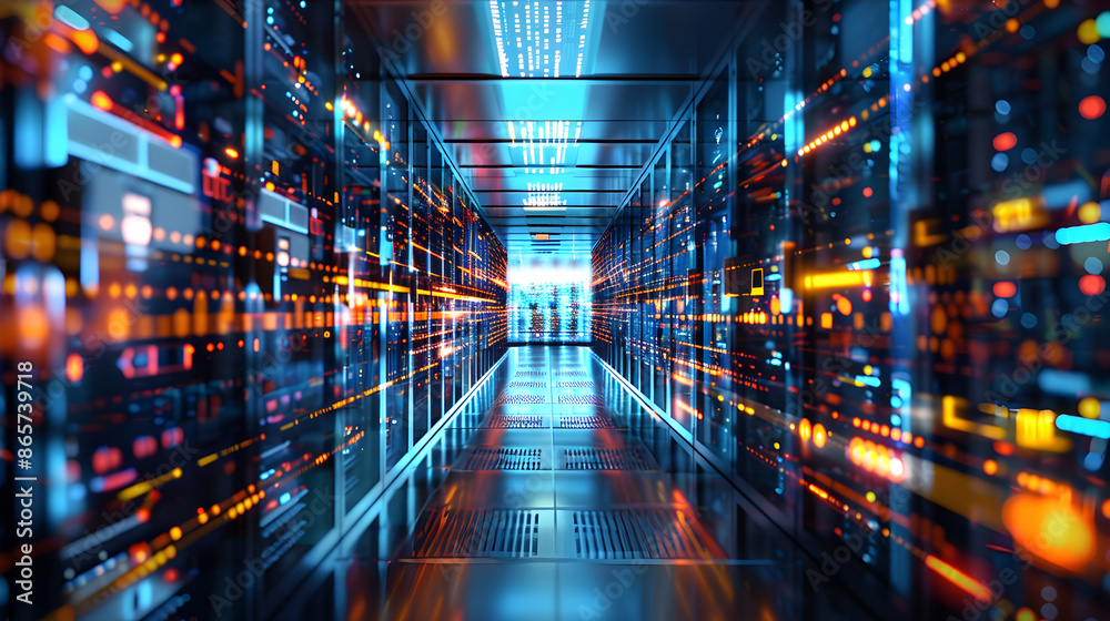 Hightech Data Center: Cybersecurity Systems and Digital Server Rack ...