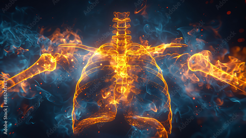 Illuminate fractured rib with a visible glowing Xray highlighting the ...