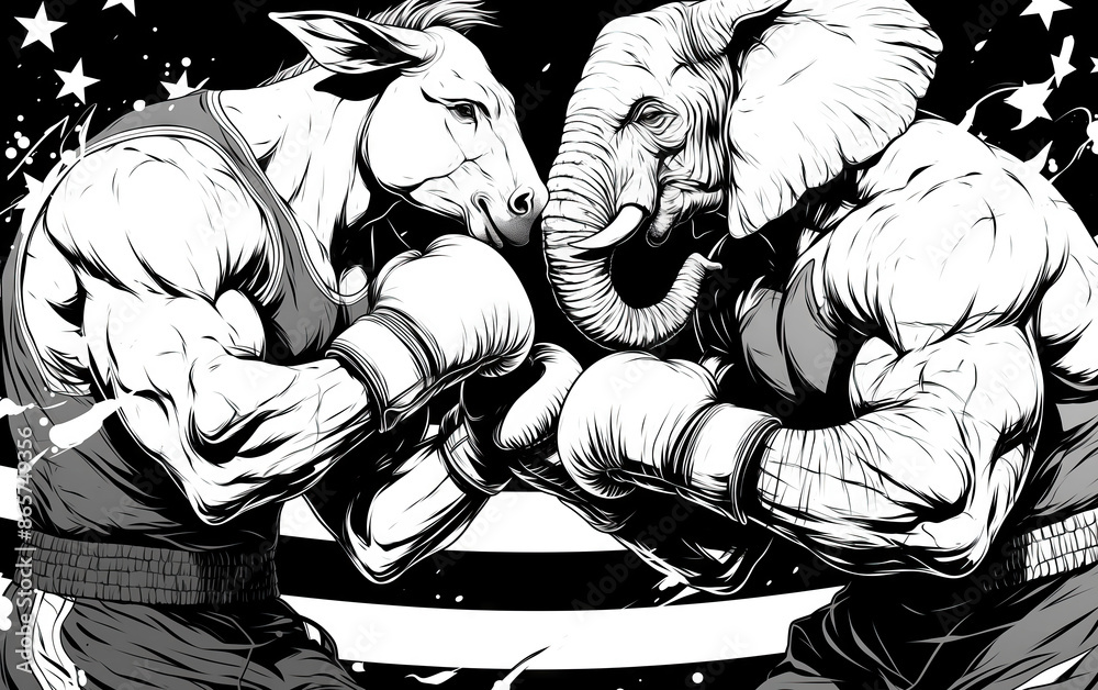 Generative AI of Cartoon Illustration of Democrat Donkey and Republican ...