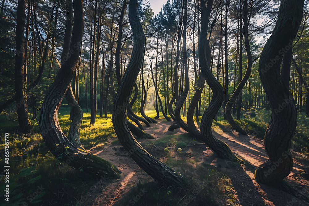 Enchanting landscape of the Crooked Forest in Poland with uniquely ...
