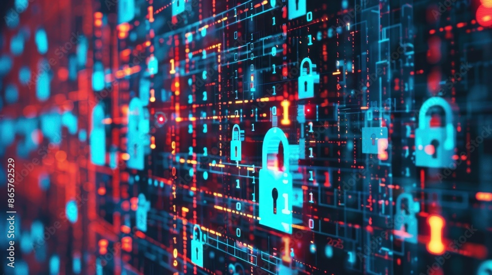 Digital Security Concept Padlocks And Code On A Futuristic Interface Cybersecurity Data