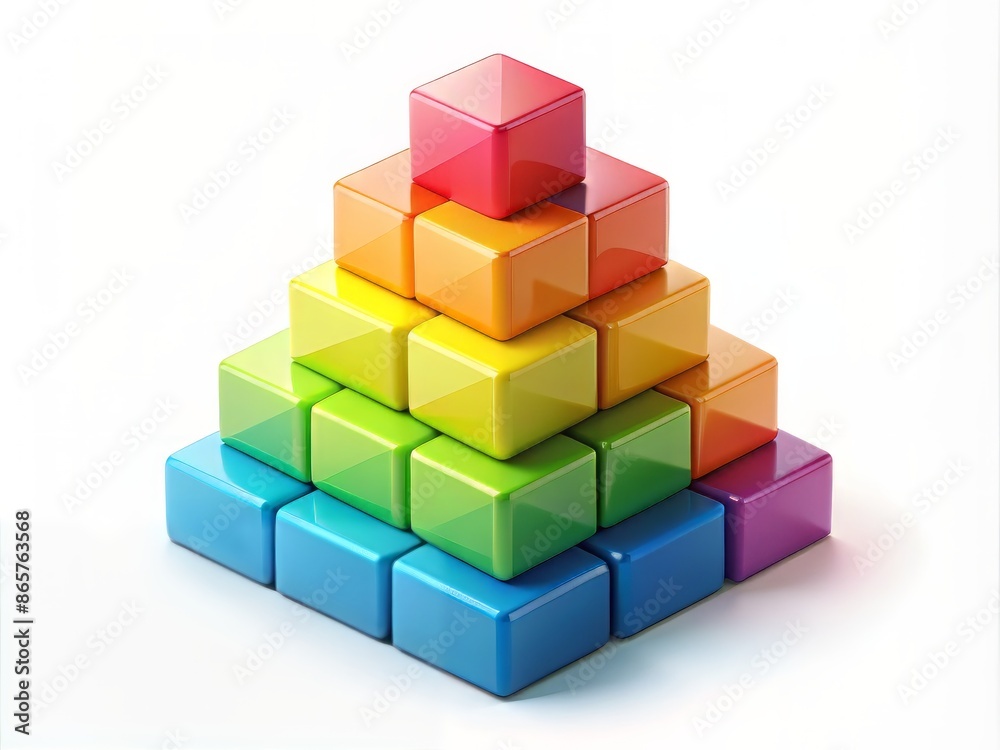 Colorful pyramid stack of 3D cubes with gradual size decrease, isolated ...