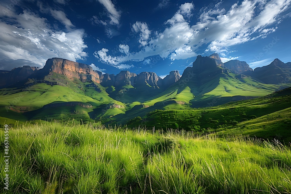 Stunning landscape of the Drakensberg Mountains in South Africa with ...