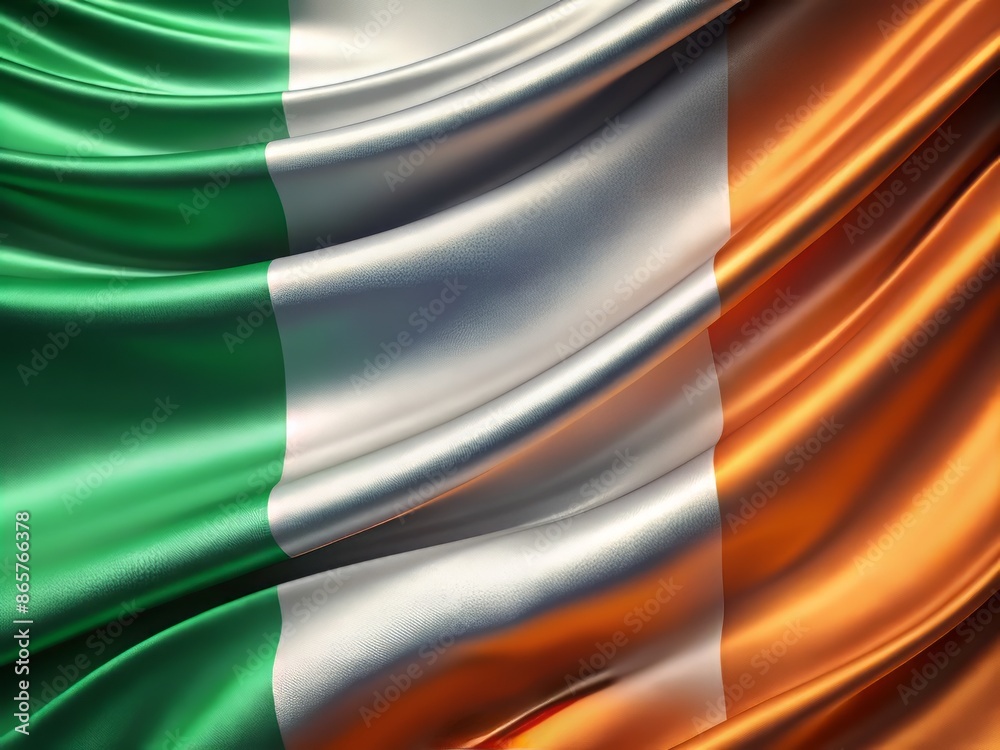 Vibrant green white and orange Ireland national flag with stylized ...
