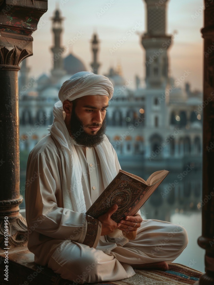 Spiritual devotion - islamic person with Koran, deep reverence ...