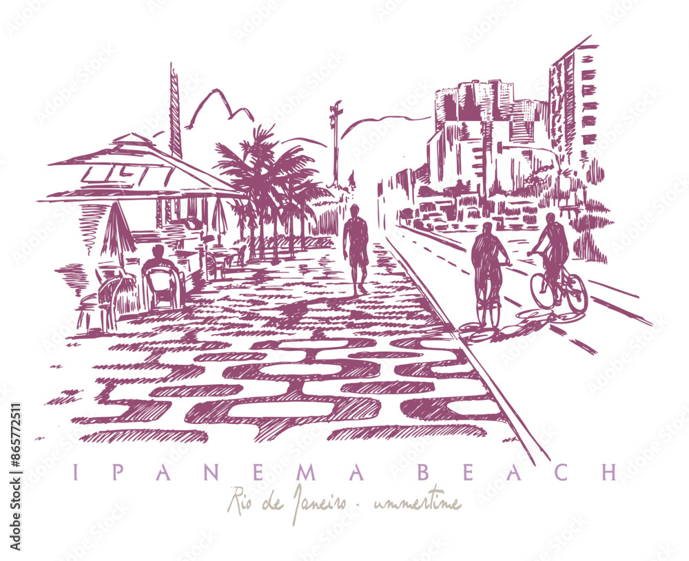 Vector illustration of Rio de Janeiro landscape. Drawing in scribbled ...