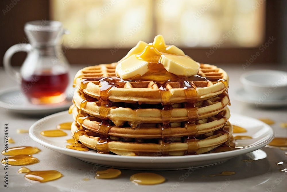 Classic Waffle Stack: A neatly stacked pile of golden-brown waffles ...