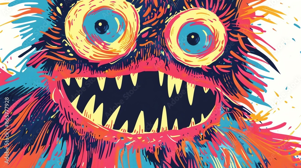 This is a colorful illustration of a furry monster. The monster has ...
