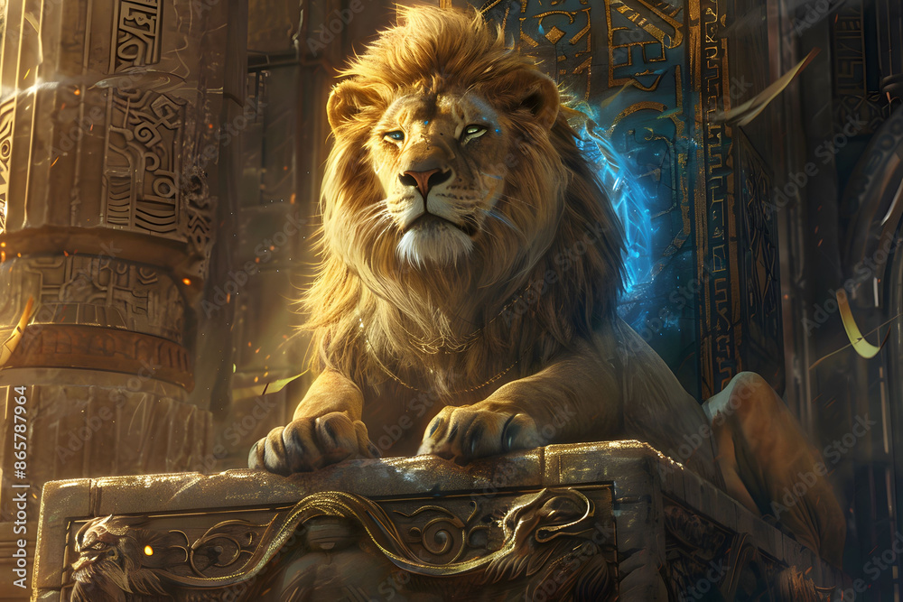 Majestic Fantasy Lions: Legendary Creatures in Gold and Blue Tones in ...