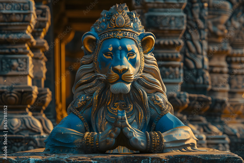 Majestic Fantasy Lions: Legendary Creatures in Gold and Blue Tones in ...