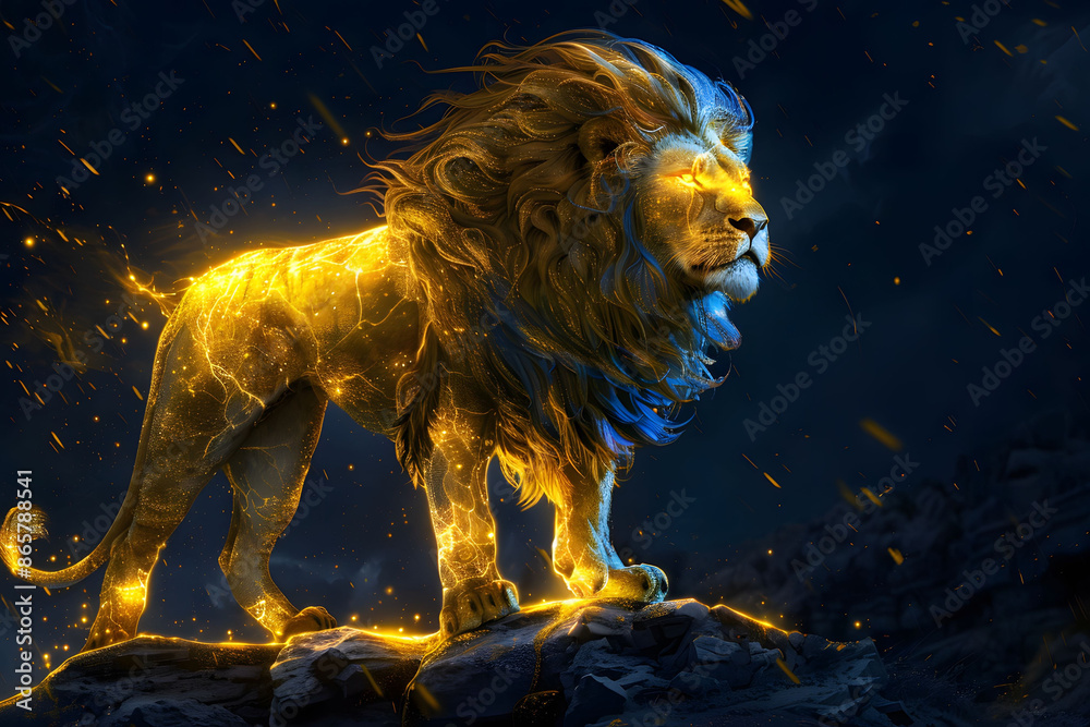 Majestic Fantasy Lions: Legendary Creatures in Gold and Blue Tones in ...