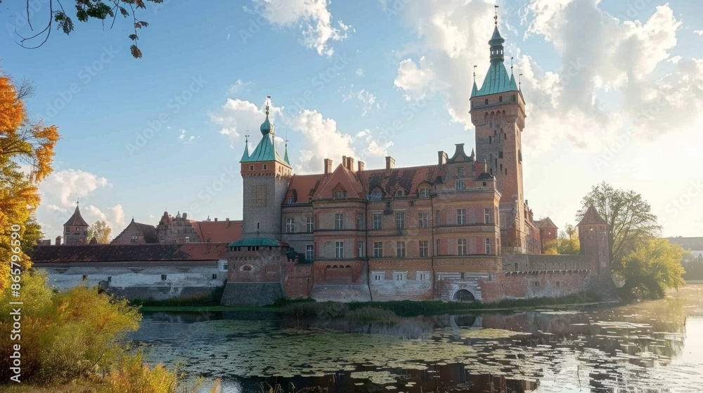 Elevated view of Malbork Castle, the largest brick castle in the world ...