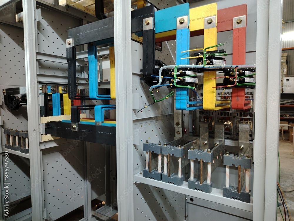 Image of three phase copper busbar connection in low voltage ...