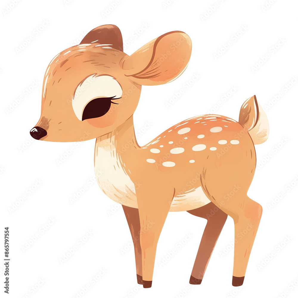 Cute cartoon baby deer illustration with a white-spotted coat, big eyes ...
