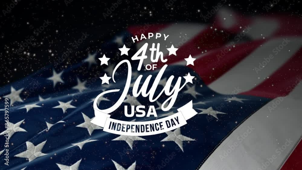 Happy 4th of July Animation on usa flag background. 4th of July Text ...