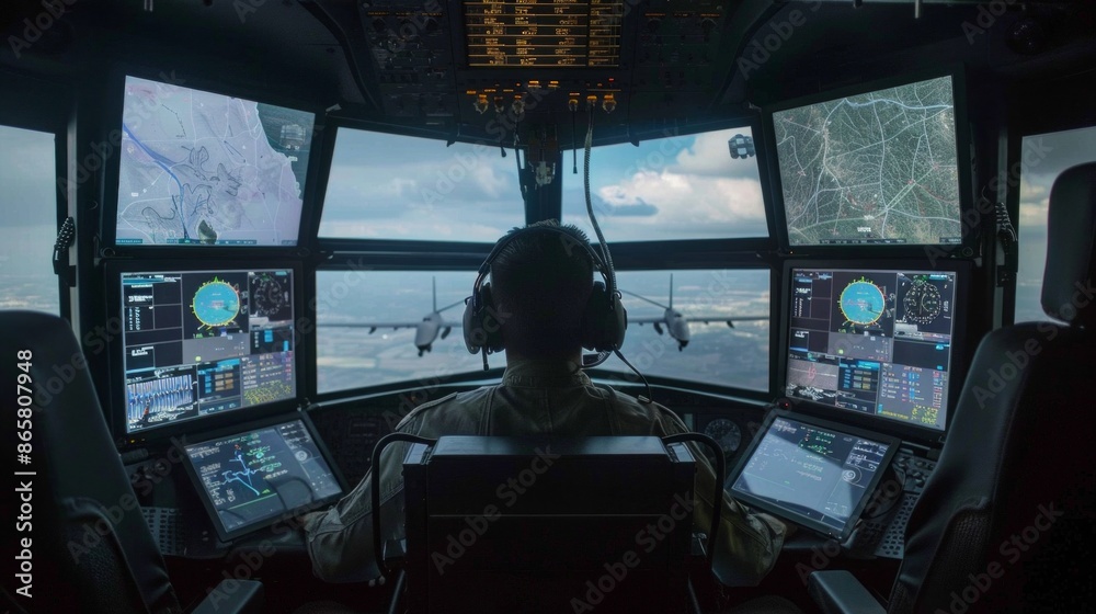 Military operator transmitting gps coordinates of hostile ships to ...