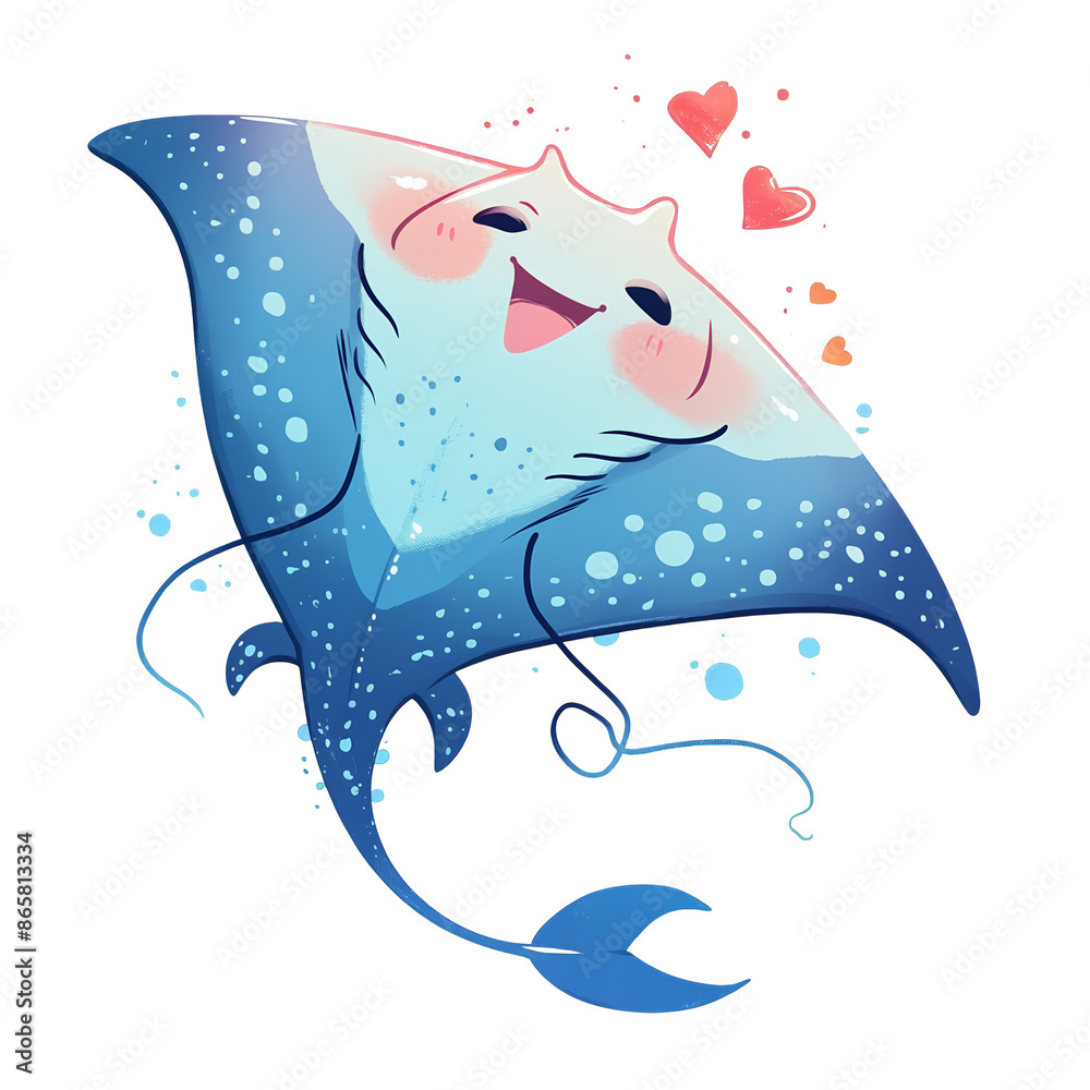 Cute cartoon stingray illustration with heart, colorful and happy sea ...