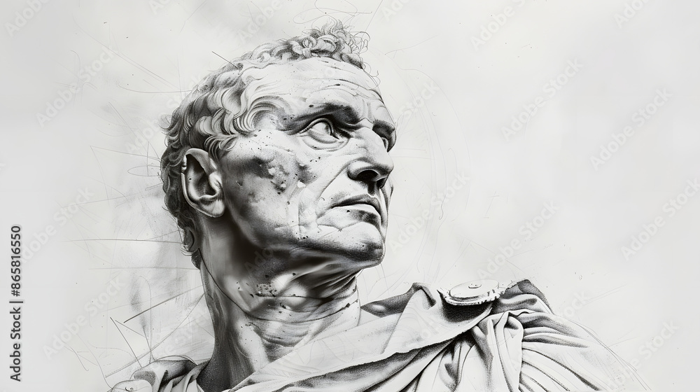 pencil sketch of Julius Caesar, black & white, high contrast ...