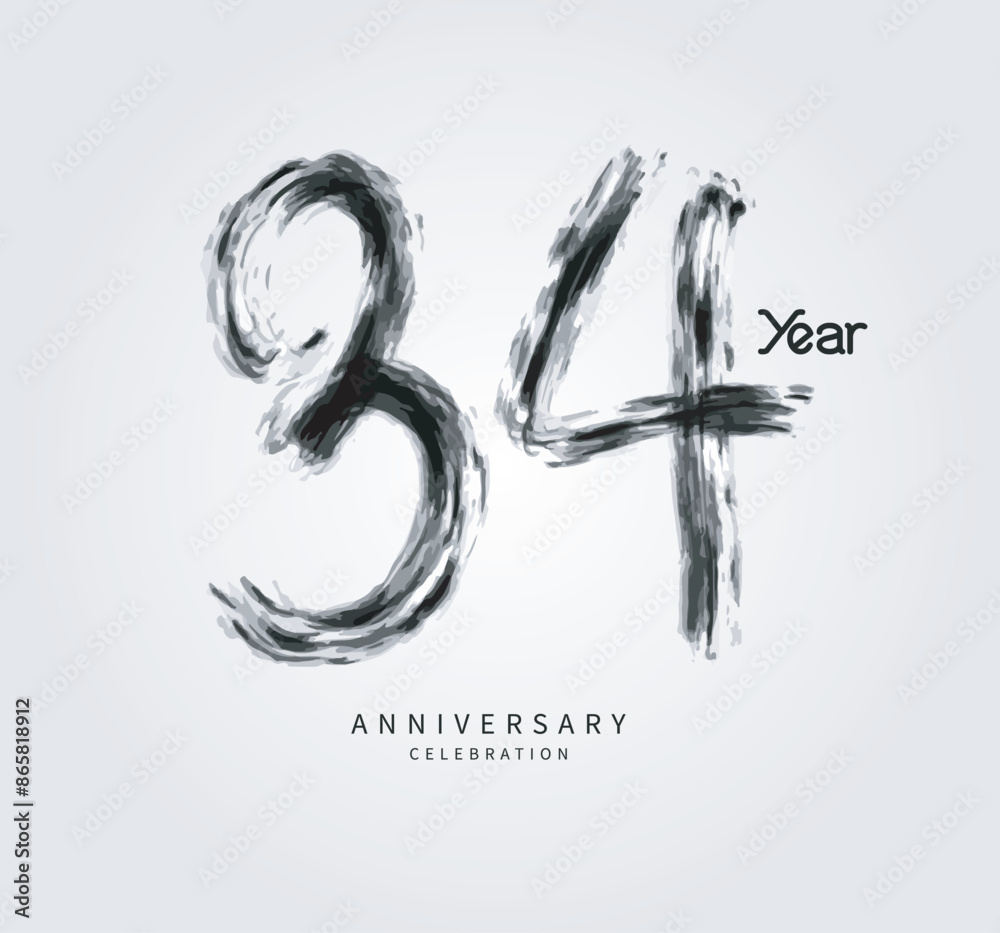 34 Year Anniversary Celebration Logo black brush vector, 34 Number ...