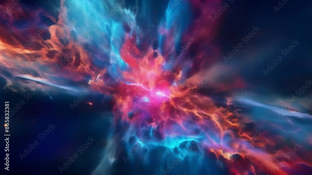 Against a backdrop of pure black a cosmic explosion of neon hues and ...