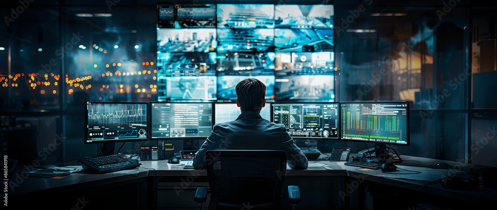High-Tech Security Control Room Monitoring Real-Time CCTV Surveillance ...
