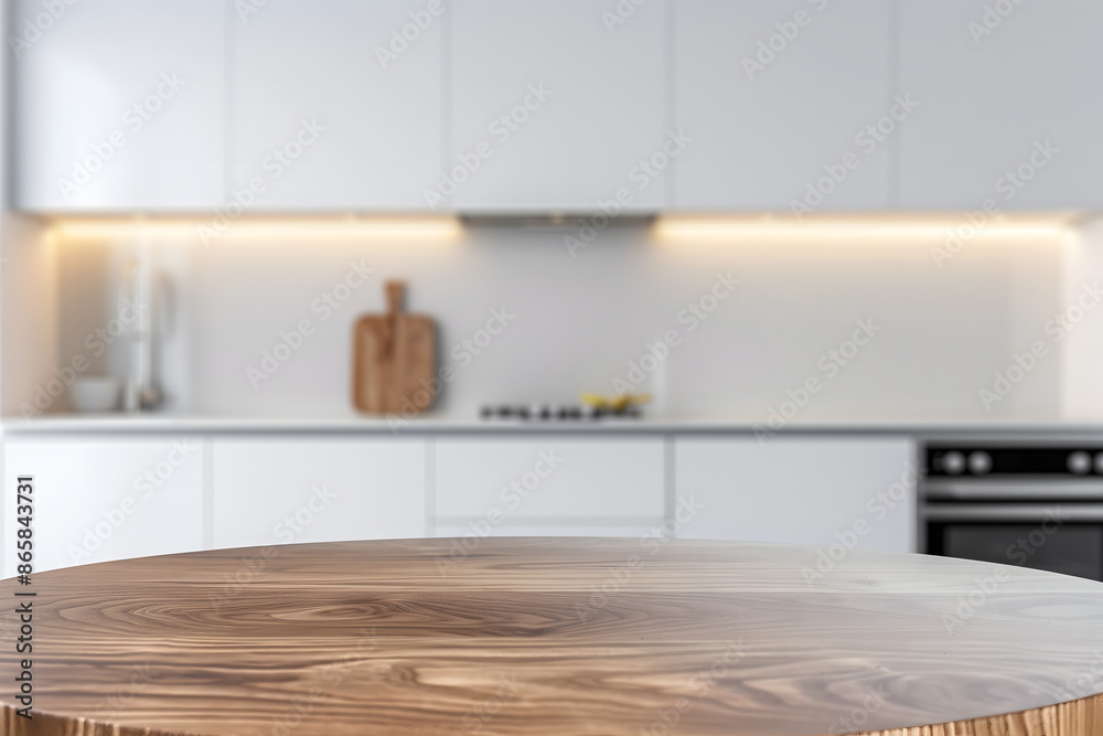 Empty round tabletop counter on modern kitchen background. Minimalist ...