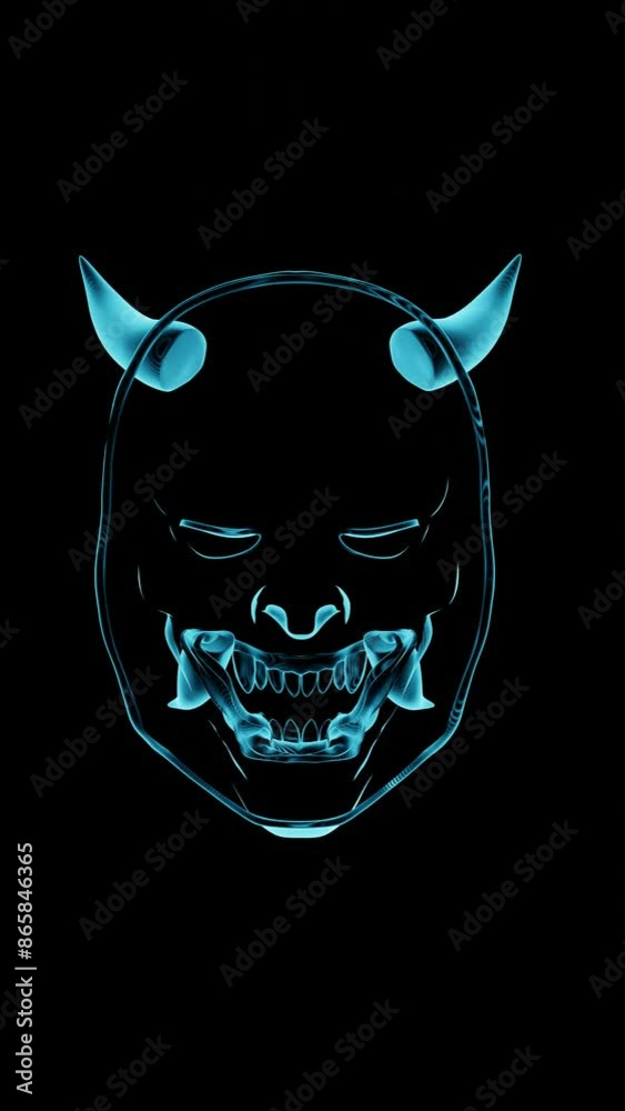 hologram blue neon mask,Hannya the traditional japanese demon Oni mask ...
