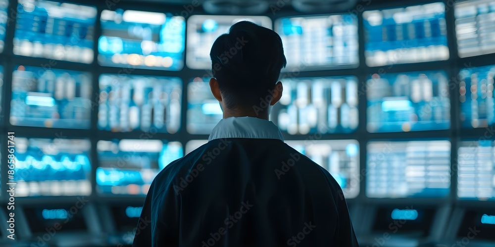 Person Monitoring Data On Advanced Control Panel Screens In Futuristic