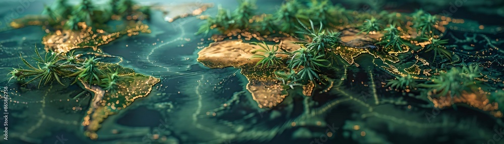 World map with lush greenery highlighting various regions, surrounded ...