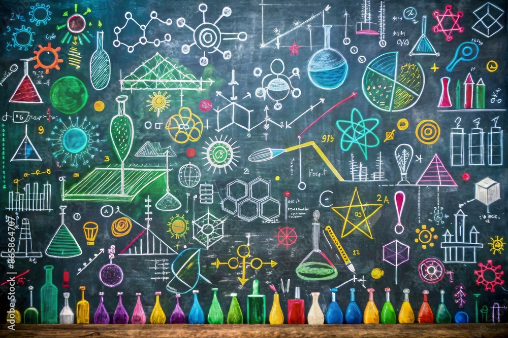 Chalkboard filled with meticulously hand-drawn science formulas ...