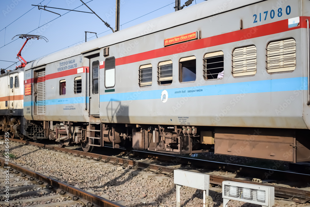 Delhi, India, June 09 2024 - Indian railway express train at departure ...