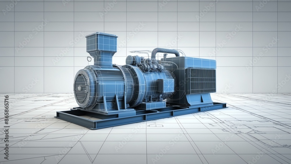 3d wireframe render of a electric generator architectu background Stock ...