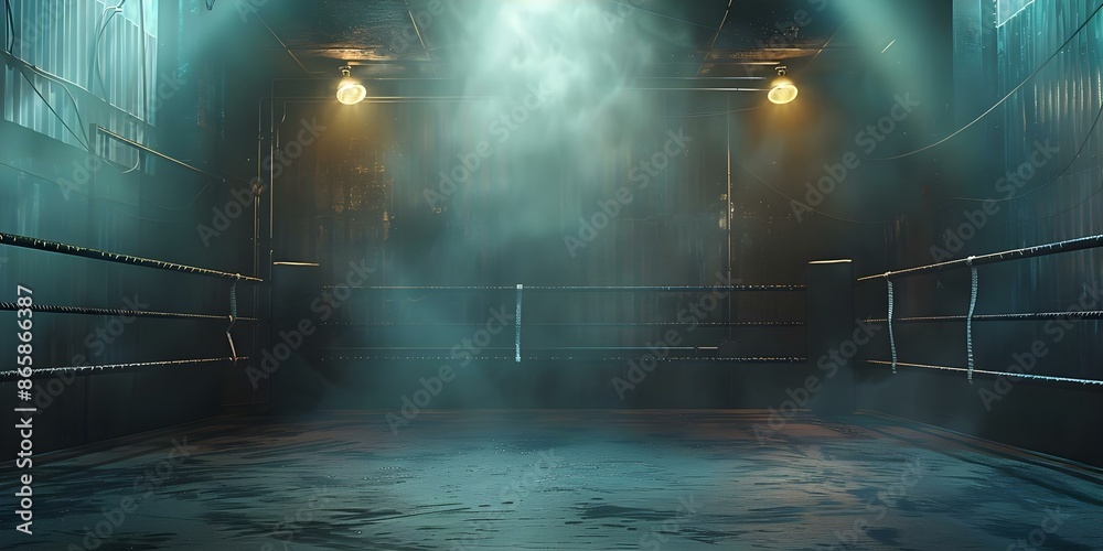 Vintage boxing ring corner with dramatic spotlight capturing classic ...