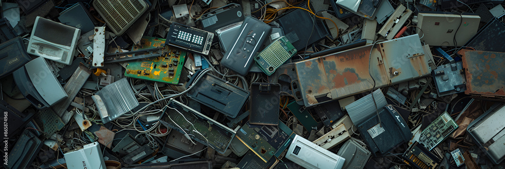 ภาพประกอบสต็อก Electornic waste background, Innovative ewaste recycling ...