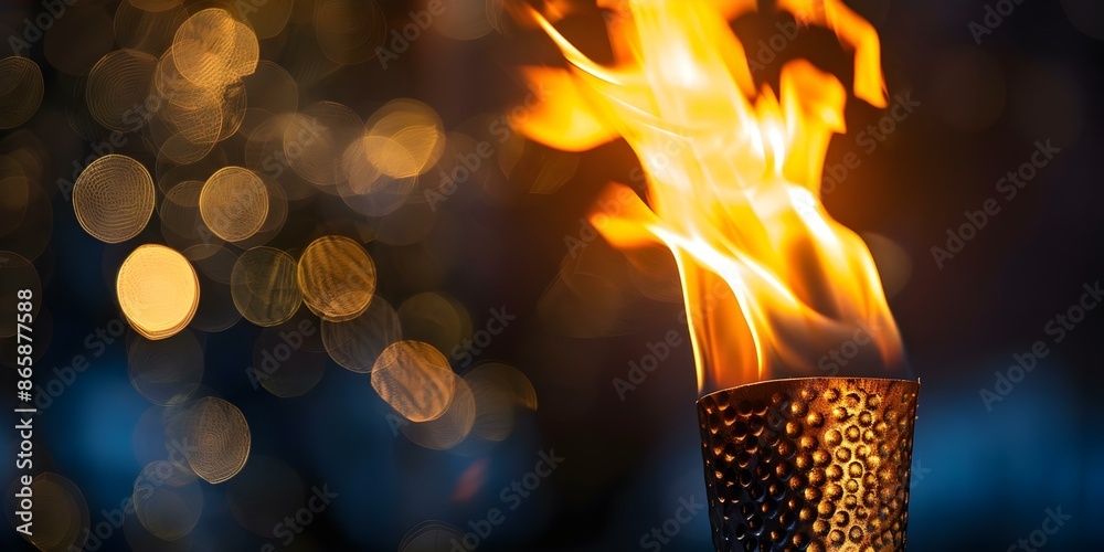 High resolution bokeh background of lit Olympic torch at the games ...