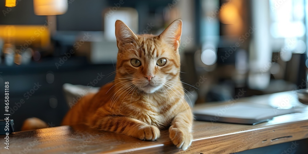 Cat receptionist providing friendly service at a hotel counter. Concept ...