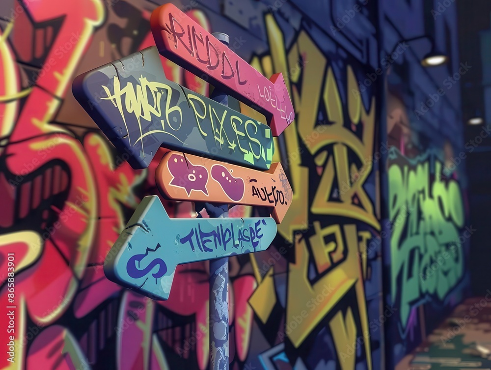 30 Graffiti rebellion signs flat design side view city streets theme 3D ...