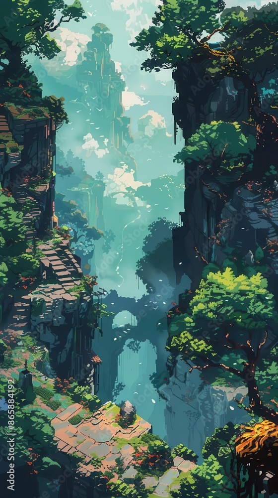 25 Pixelated digital anime flat design top view fantasy theme animation ...