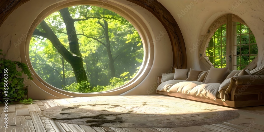 Cozy hobbit house living room in a fantasy forest setting wallpaper ...