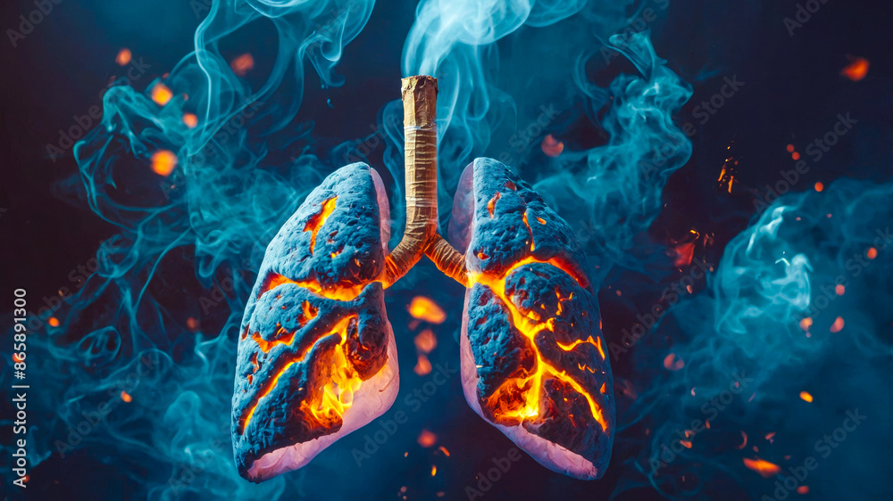 damage human lungs, where trachea is cigarette, the right and left ...