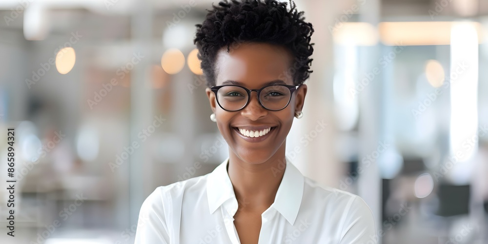 Call center employee smiles in bright contemporary office setting ...