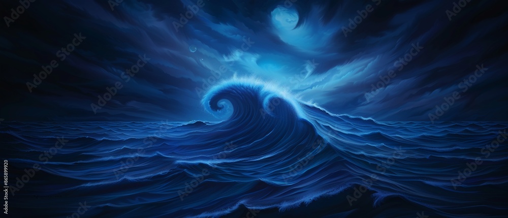 Ocean whirlpool forming under stormy skies, natural disaster, powerful ...