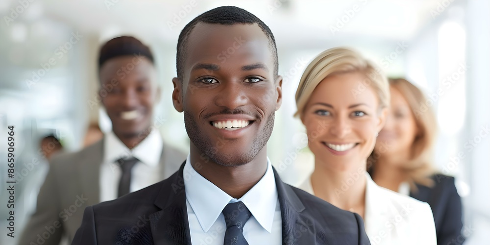 Young professionals happily posing in an office environment. Concept ...