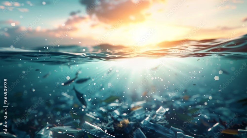 Stunning ocean view with plastic pollution affecting marine life ...