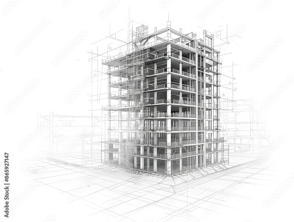 Infographic of Blueprint Drawings for Structural Tower Building ...